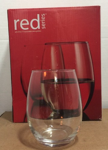 Home Essentials Red Series Set of 4- NEW Stemless Wine Glasses Goblets ...