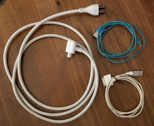 Lot of 3 APPLE CABLES: Lighting & 30-Pin to USB, Mac AC Charger Wall ...