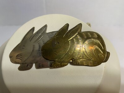 Vintage Dual Tone Hand Forged Metal Artisan Bunny Rabbit Brooch Pin | eBay