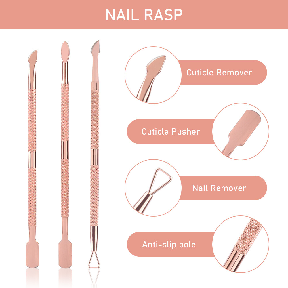 4pcs Rose Gold Handheld Cuticle Remover Set Manicure Pedicure Stainless ...