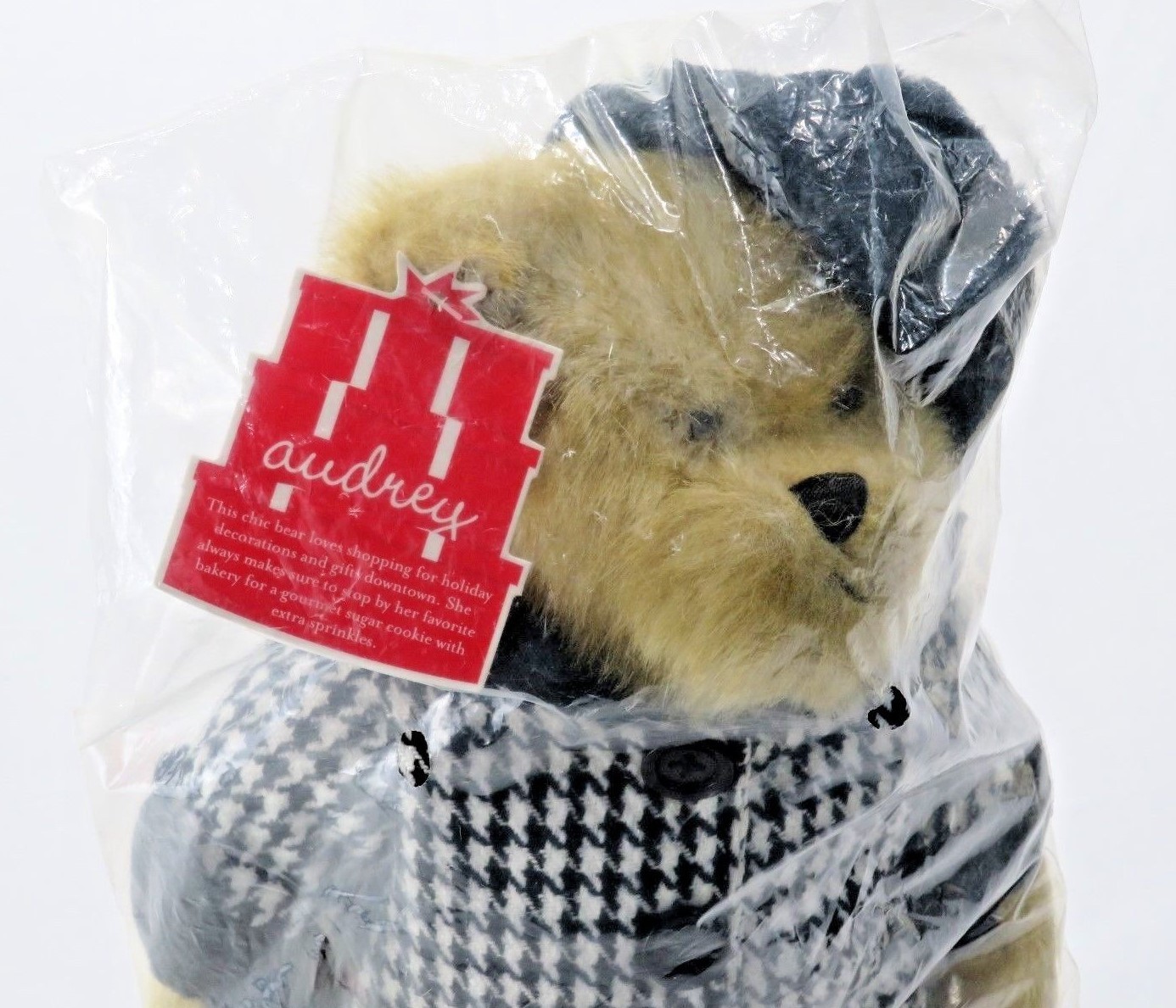 Audrey Plush Teddy Bear 2007 Houndstooth Coat Faux Fur Hat Trade Secret ...