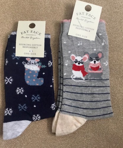 FAT FACE Women’s Mouse in Stockings & Caroling Mice socks Size 4-7 BNWT ...