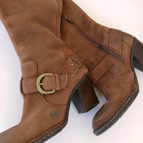 Born Natasha Knee High Brown Distressed Leather Riding Boots Harness ...
