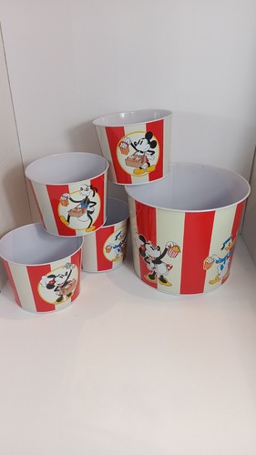 5 Disney World Tin Popcorn Buckets Vintage Minnie, Goofy, Donald Duck ...