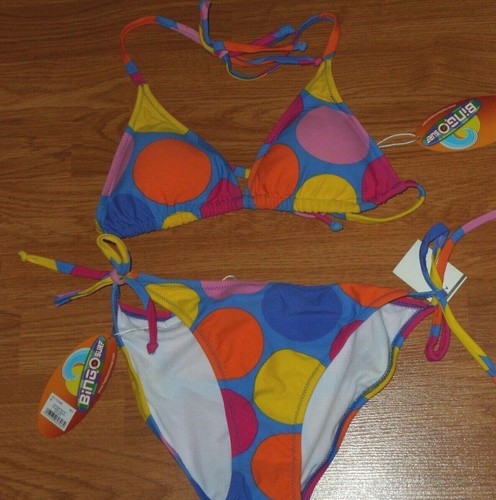 BINGO SURF BIKINI SIZE M JUNIOR POLKA DOT TRIANGLE SLIDE TOP TIE SIDE ...