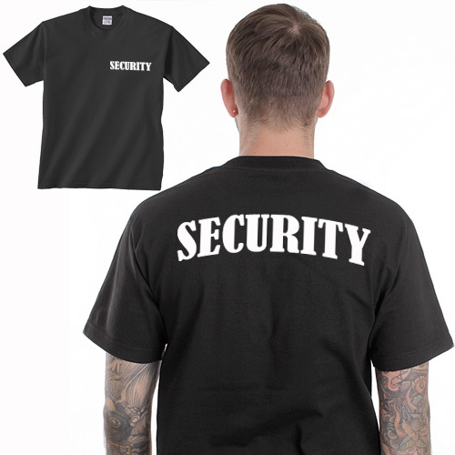 SECURITY T-SHIRT event bouncer party staff Black printed uniform FRONT ...