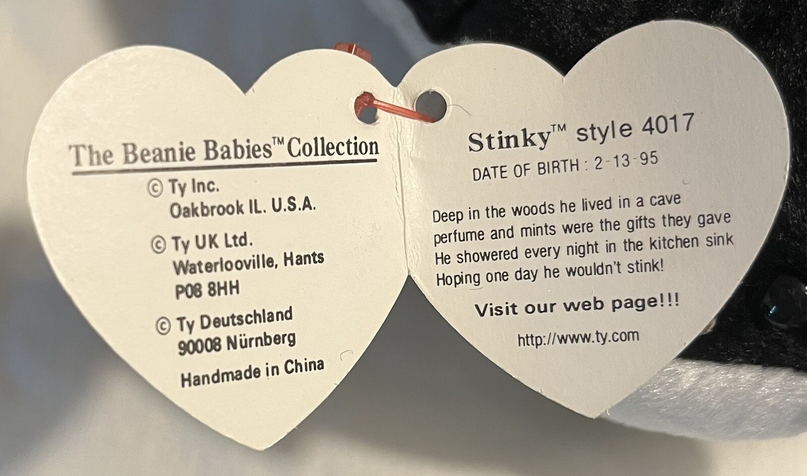 Ty Beanie Baby Stinky the Skunk Waterlooville Rare Tag 1995 PVC ...