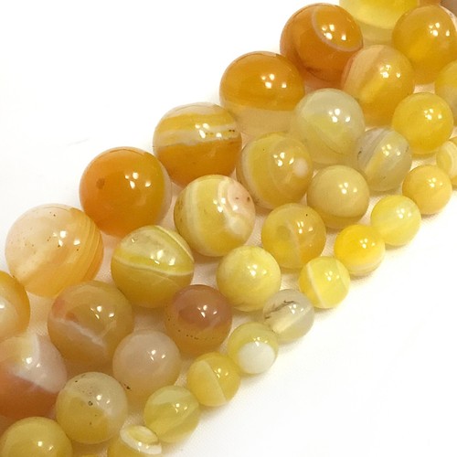 Natural Gold Yellow Stripe Agate Round Bead 15" Jewelry Making Gemstone ...