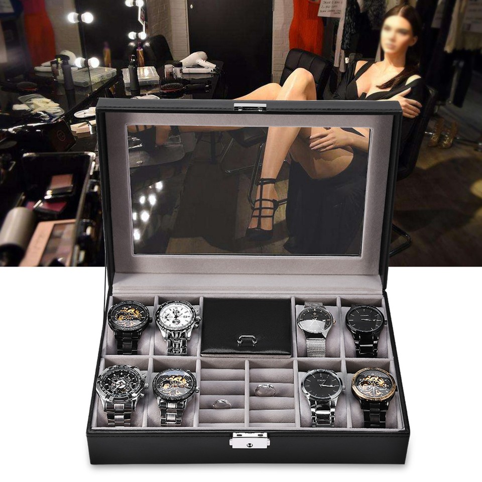 8 Slots 2 Grids Watch Display Case Ring Jewelry Storage Box Organizer ...