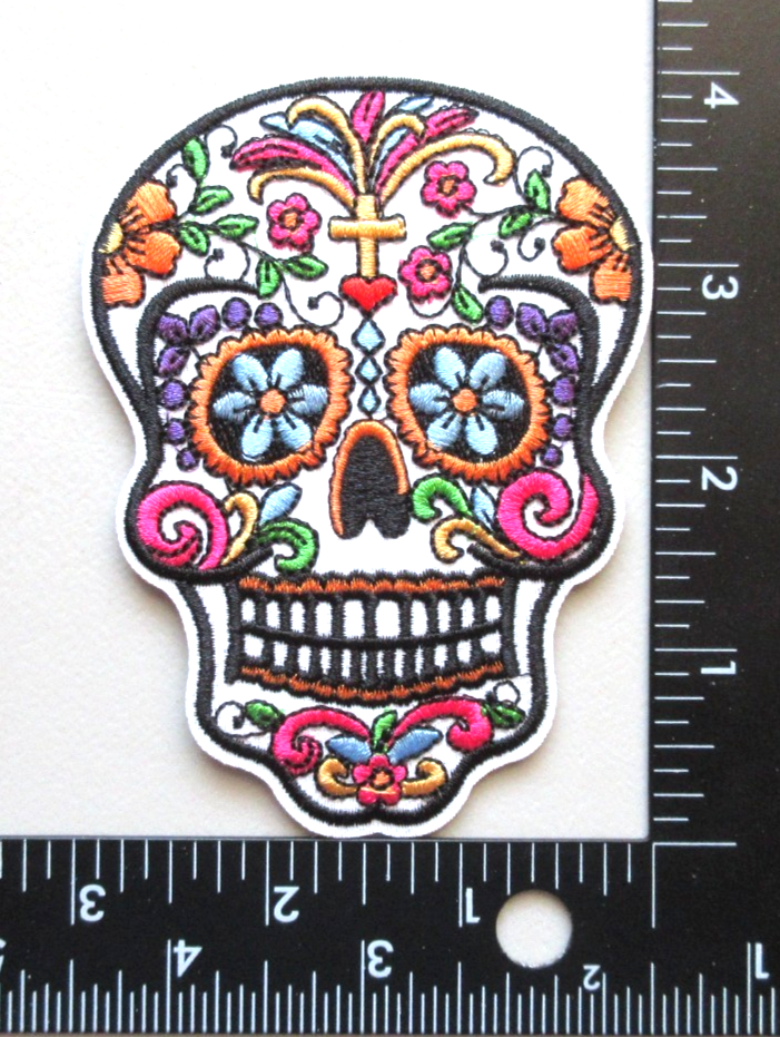 🔥SUGAR SKULL CROSS HEART TATTOO FLOWERS COLORFUL WHITE SKULL IRON ON ...