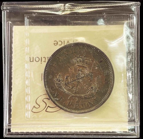 1850 CANADA 1 PENNY UPPER CANADA ST. GEORGE BANK TOKEN PC-6A1 ICCS AU ...