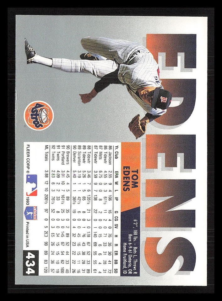 Tom Edens 1993 Fleer #434 Houston Astros | eBay