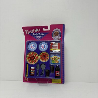 Vintage 90s Barbie Food Fun Pizza Party Groceries Coke Plates Mini Food ...