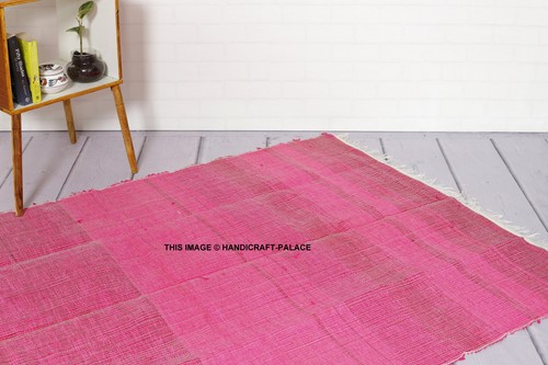 100% Recycled Cotton Handmade Mat Pink Colour Chindi Floor Rag Rug ...