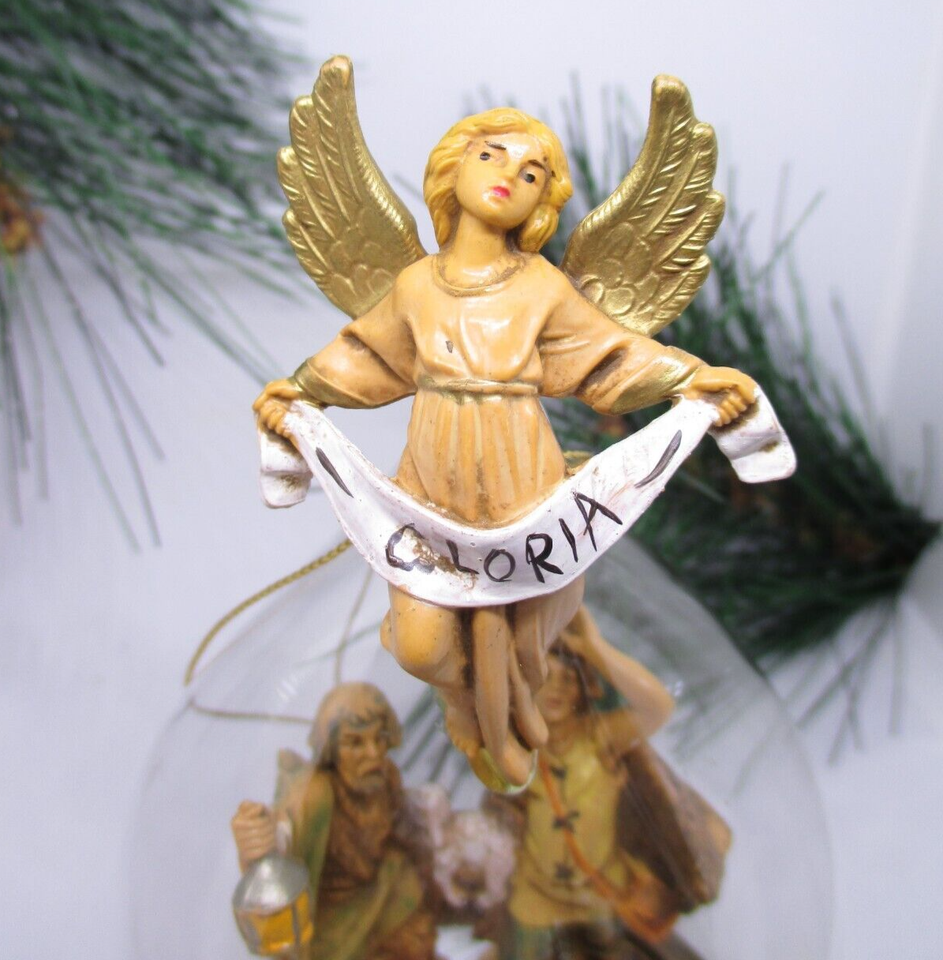 Fontanini Nativity Glass Encased Ornament Shepherds Angel Made in Italy ...