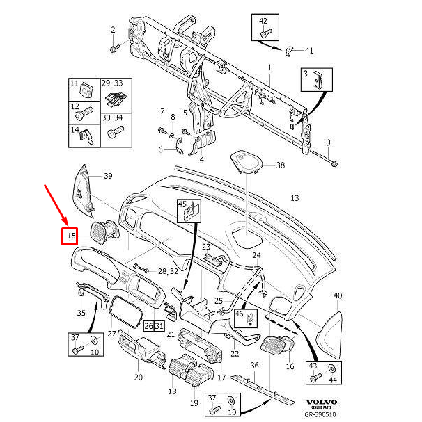 VOLVO V40 Hatchback links Armaturenbrett Lüftungsschlitz 30780846 NEU ...