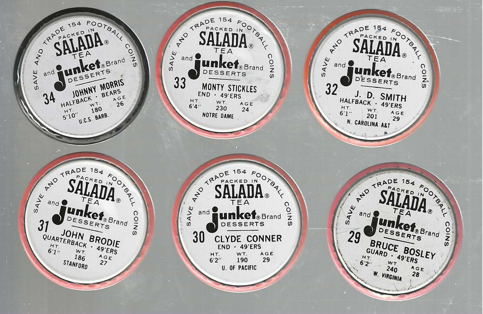 1962 Salada Football coin #33 Monty Stickles Nr Mint Set Break | eBay