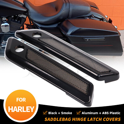 Black Saddlebag Hinge Latch Covers For Harley Road Street Glide FLTRU ...