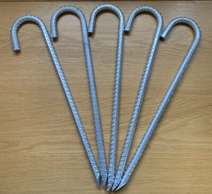 5 x Heavy Duty Galvanized Ribbed Steel 14'' J Pin Tent Peg Marquee ...
