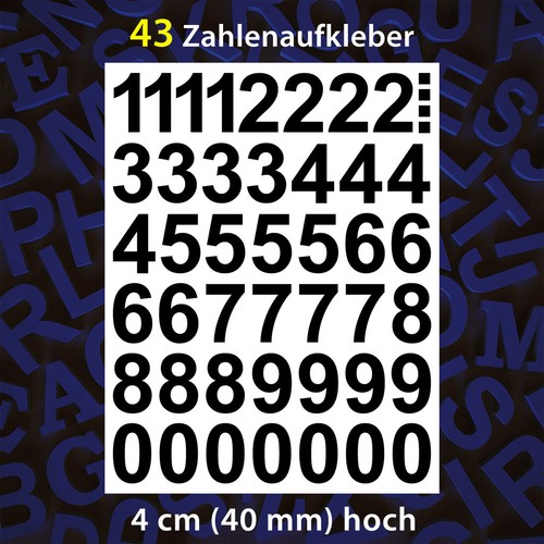Zahlen - 43 Stk, 4 cm hoch, Schwarz, Klebezahlen, Aufkleber Sticker ...