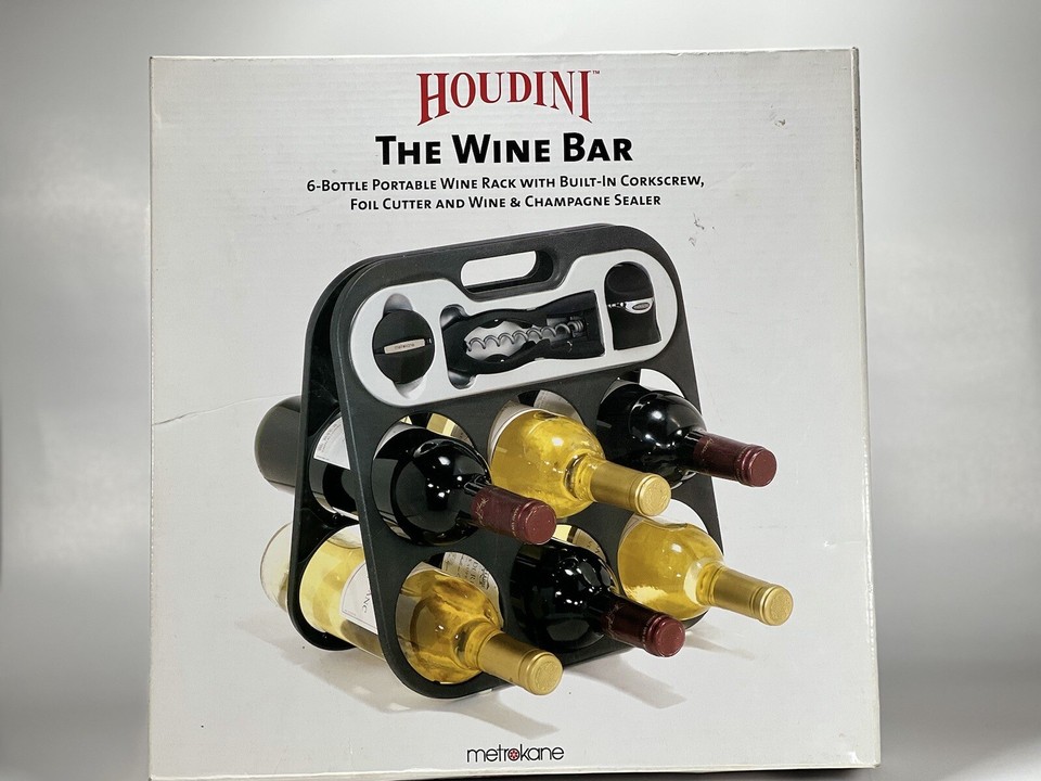 Houdini The Wine Bar 6 Bottle Portable Wine Rack Built-In Corkscrew ...