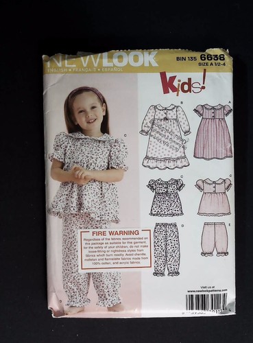G0241 New Look 6638 Size 1/2-4 Child Dress Pants cut Sewing Pattern | eBay