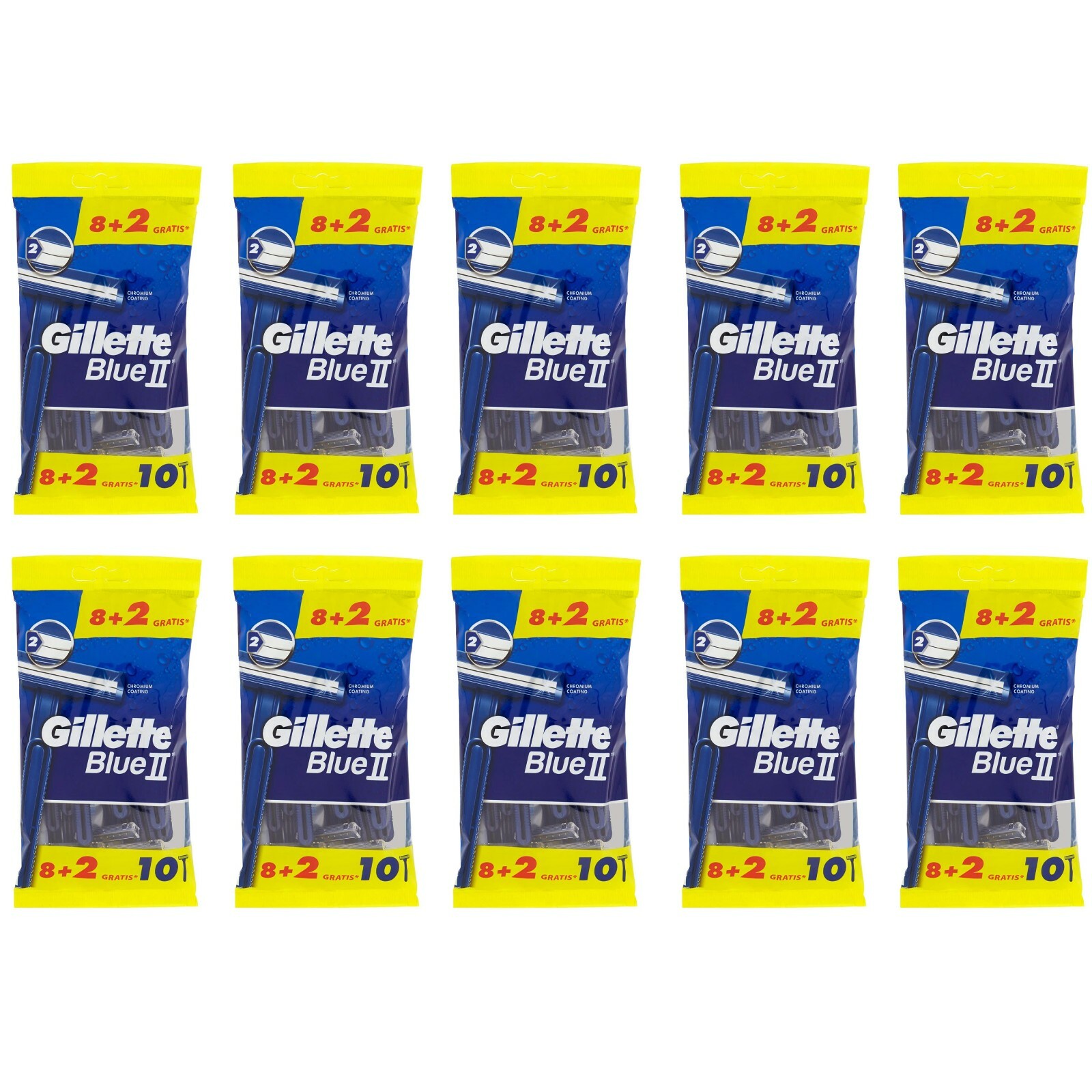 GILLETTE BLUE II 2 lamette due Lame blu 2 per rasatura rasoio manuale ...