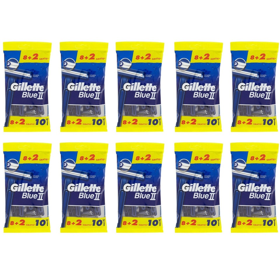 GILLETTE BLUE II 2 lamette due Lame blu 2 per rasatura rasoio manuale ...