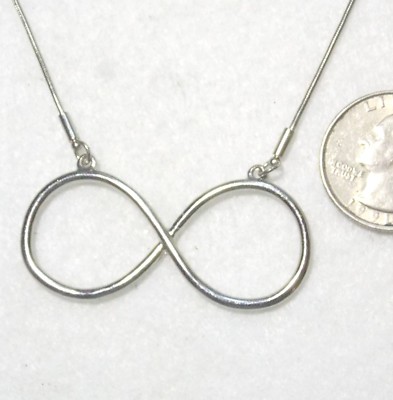 Large Infinity/Figure 8 Pendant Necklace, 35" Long Silvertone Snake ...