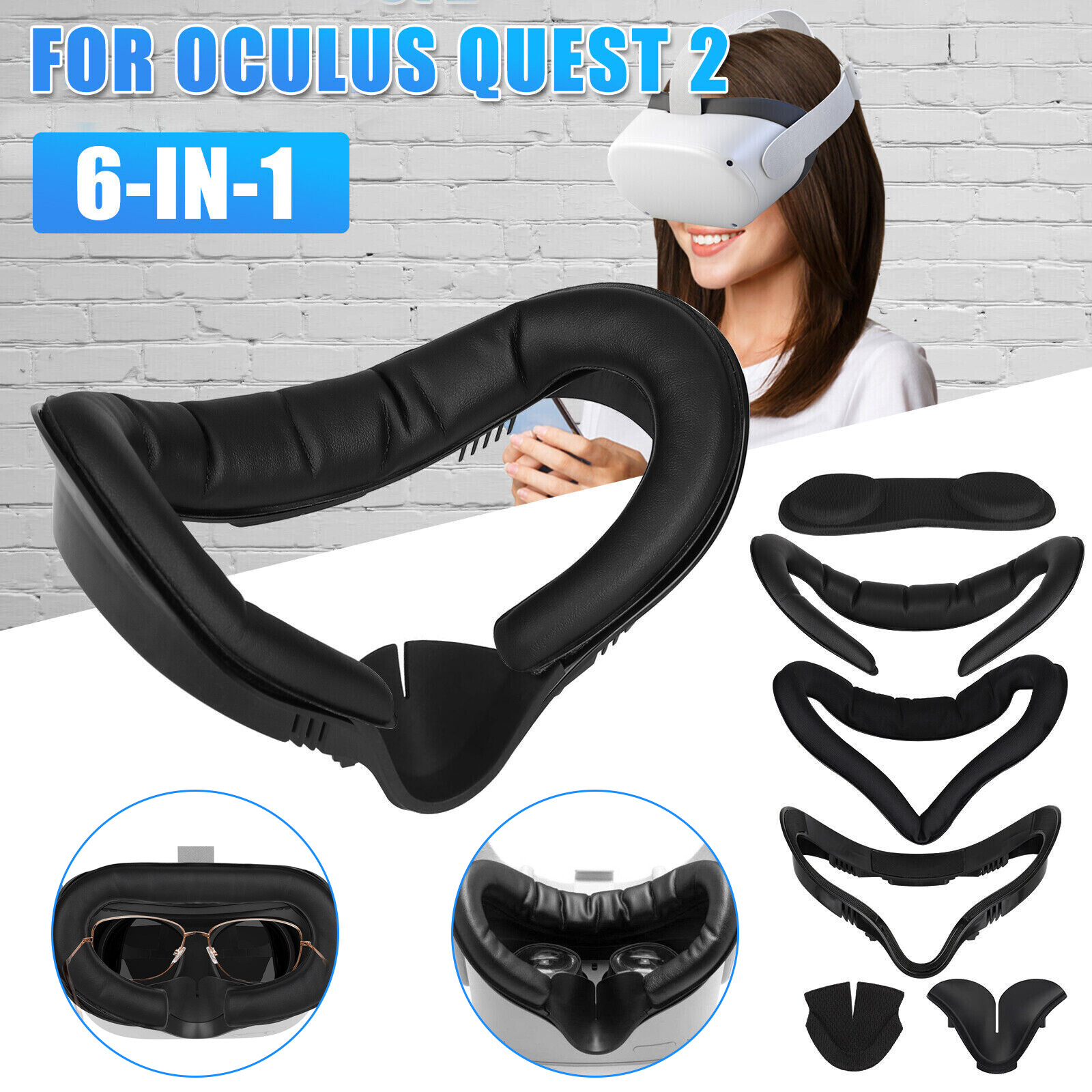 6in1 PU Leather Cushion Face Cover Eye Foam Pad Anti-Sweat for Oculus ...