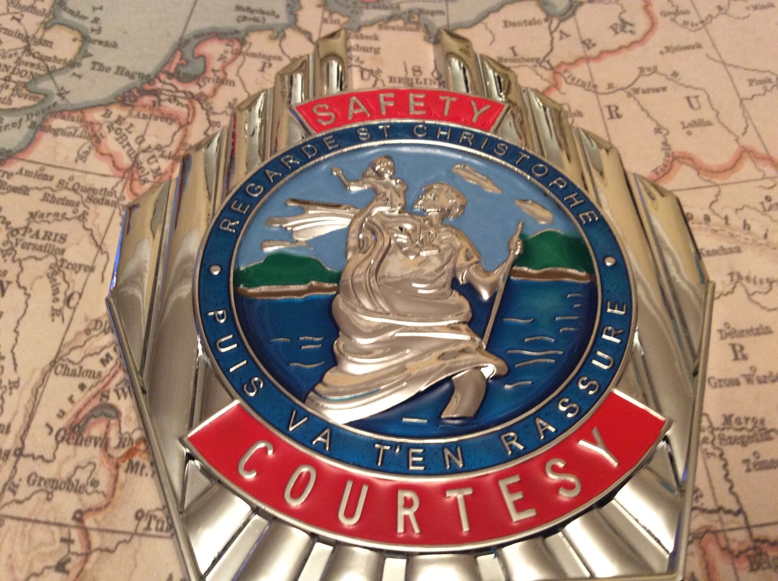 Chrome Enamel Behold St Christopher Car Badge Auto Emblem AA | eBay UK