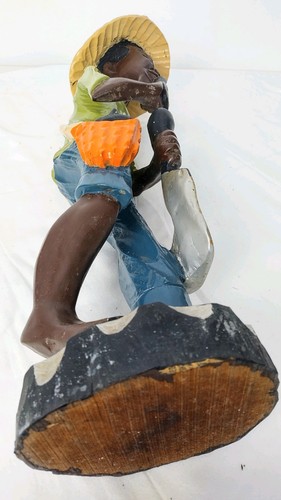 Large 27" Vtg Folk Art Hand Carved Sculpture Black African Farmer w ...