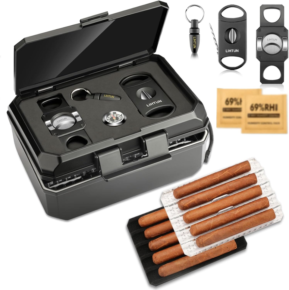 Travel Humidor Box and Cigar Accessories Set, Portable Cigar Humidor ...