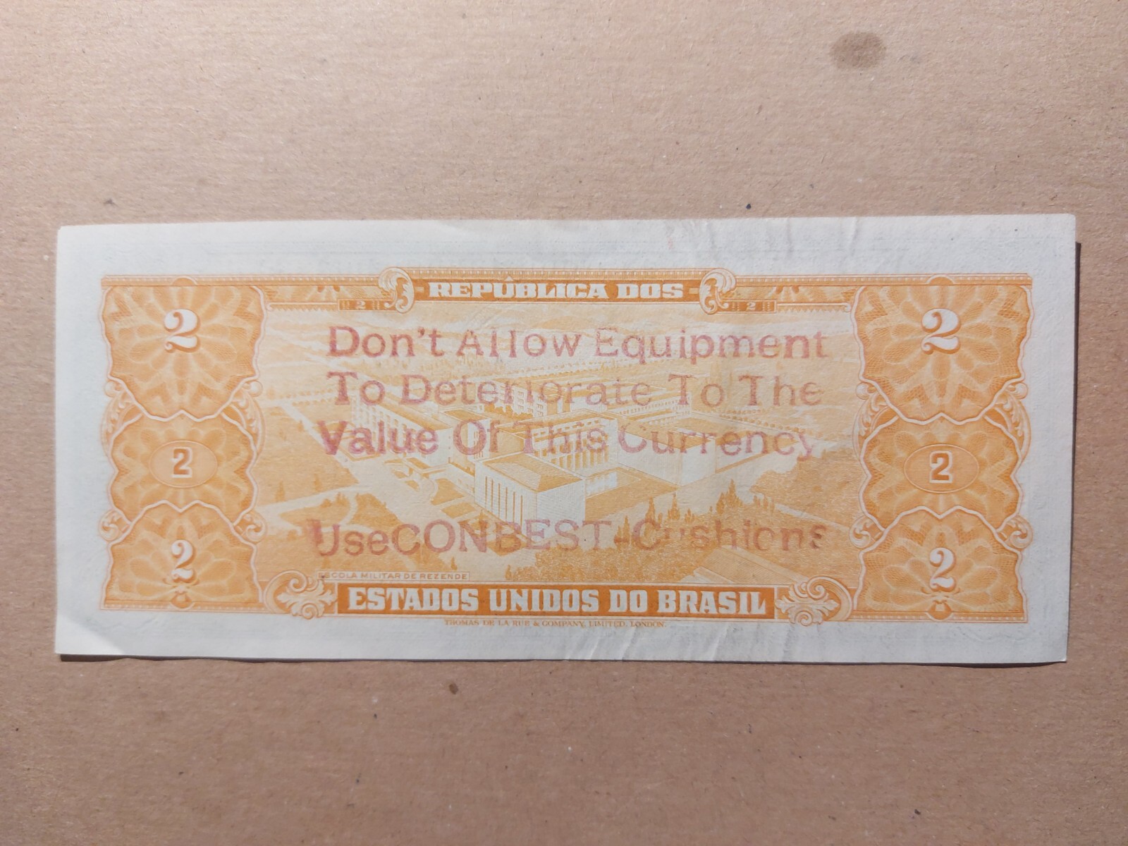 Brazil 2 Cruzeiros Propaganda note 1956-1958 Conbest Cushion Overprint ...