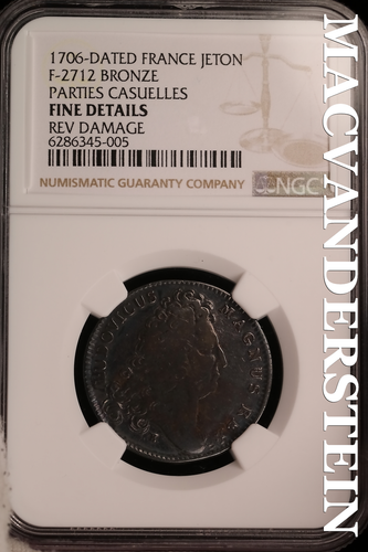 France:1706 Dated Jeton F-2712 Bronze Parties Casuelles NCG Fine ...