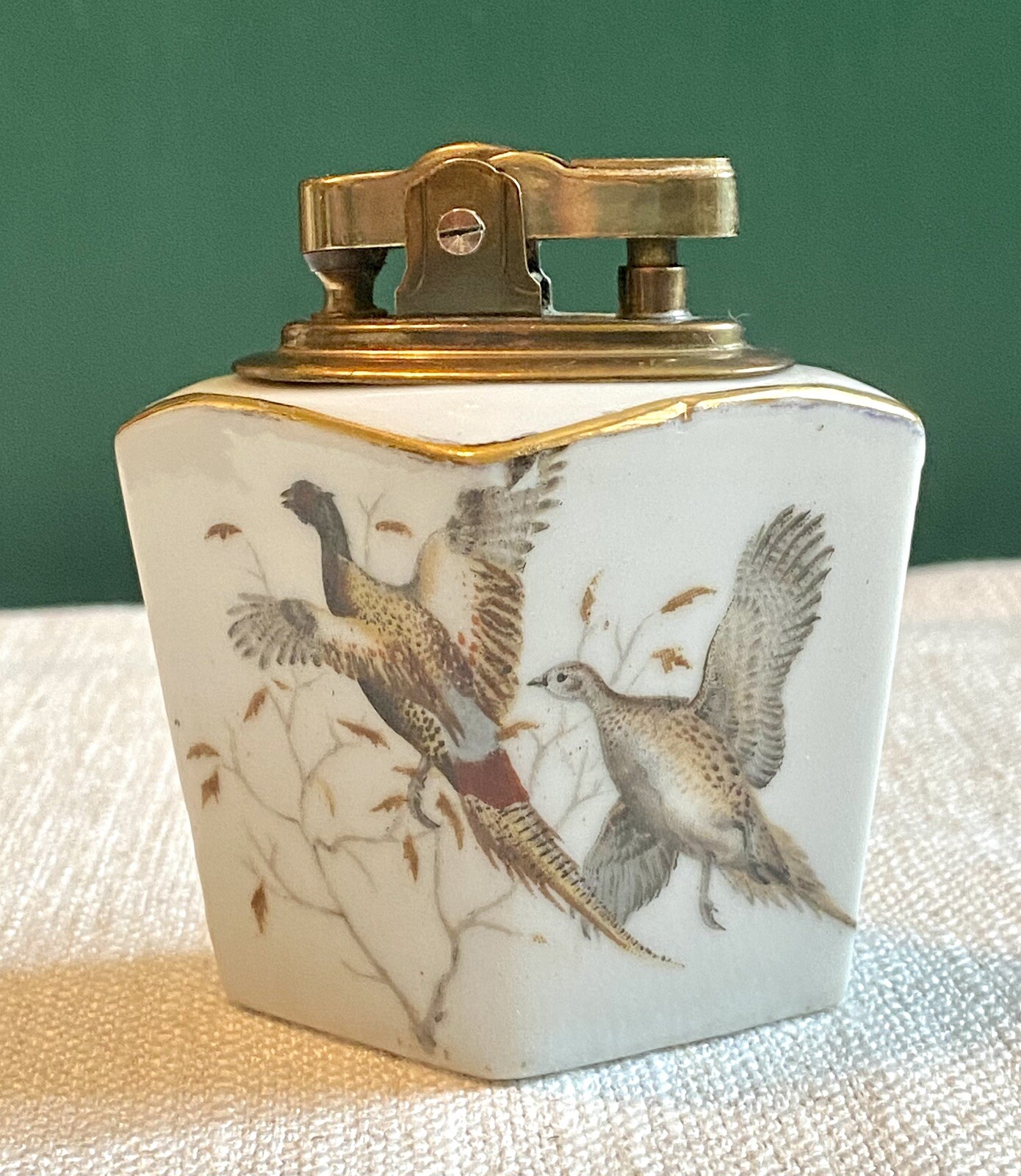 VTG Lefton China Lighter with brass striker-Handpainted-gold trim-geese ...