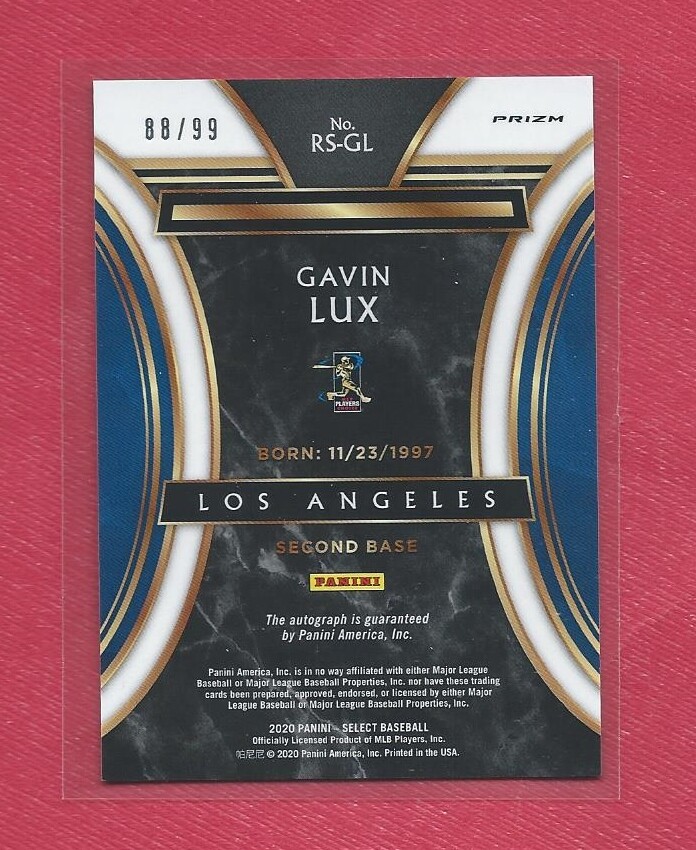Gavin Lux 2020 Panini Select Rookie Signatures Silver Holo Prizm 88/99 ...