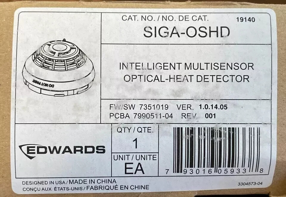 Edwards SIGA-OSHD Intelligent Multi-Criteria Optical Smoke Detector | eBay