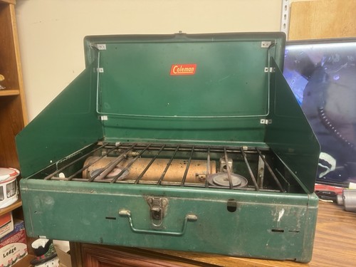 Vintage Coleman Model 413D Dual 2 Burner Green Gas Camping Stove Copper ...