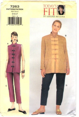 Vogue Sewing Pattern Women's Mandarin Top Pants 7263 Sz D-E-F Bust 38 ...