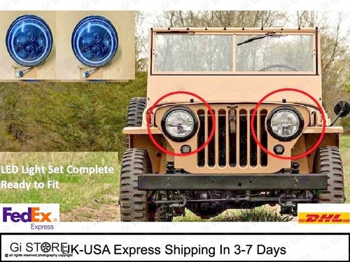 LED Headlight Light Pair Left & Right fits willys jeep CJ2A 3A 3B CJ5 ...