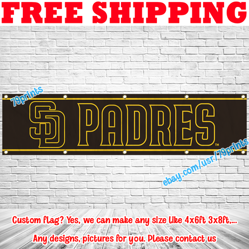Deluxe San Diego Padres Team Logo Banner Flag 2x8 ft Fan Home Decor MLB ...