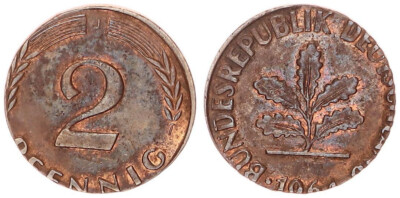 Germany 2 Pfennig 1964 J Lack Coinage: Size And Weight By 1 Pfennig ...
