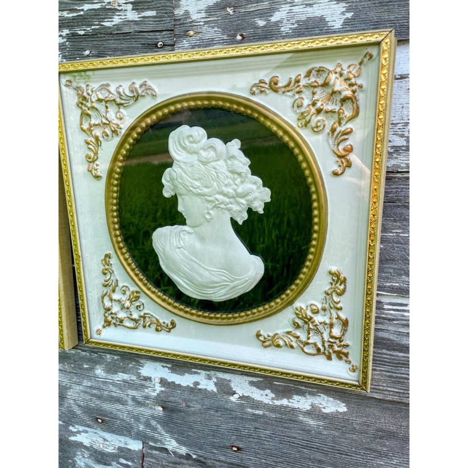 Vintage Pair Large Shadow Box Style Relief Cameo Wall Art Decor 14.5x14 ...