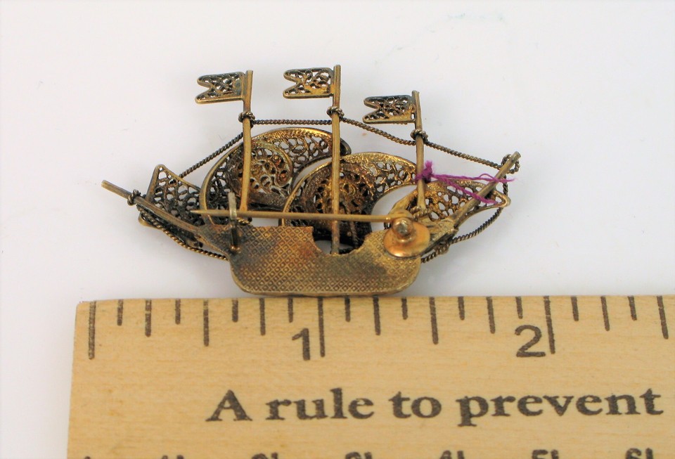 VINTAGE BEAUTIFUL STERLING SILVER FILIGREE ORNATE TALLSHIP SAILING SHIP ...
