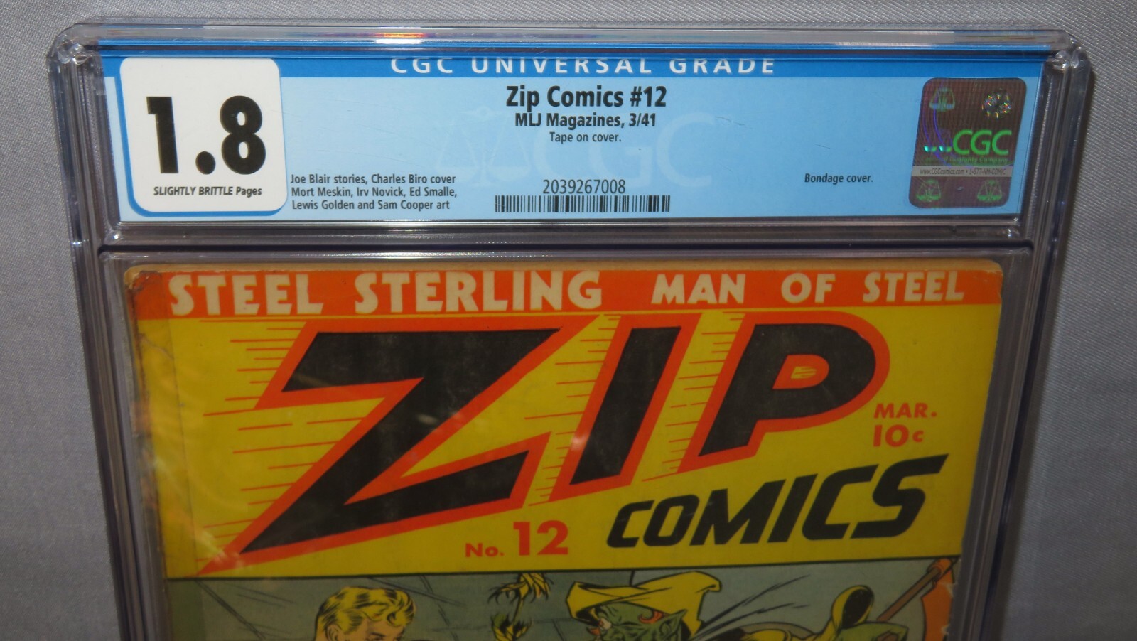 ZIP COMICS #12 (Charles Biro Bondage Cover) CGC 1.8 GD- MLJ Magazines ...