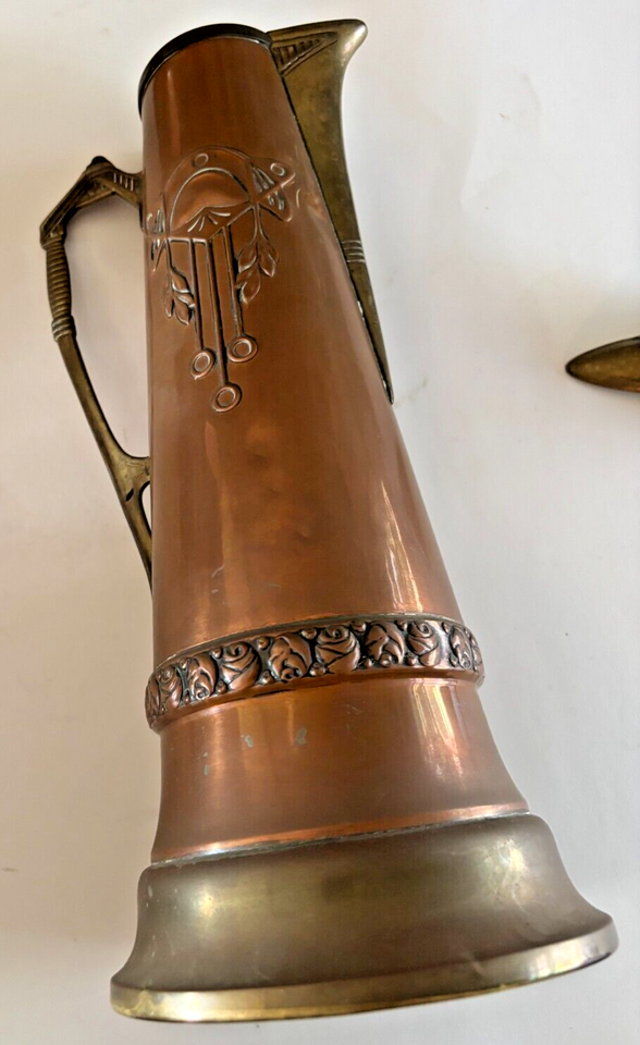 Antique 18" brass and copper German stein with detached brass and ...