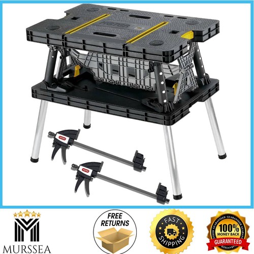 Keter Workbench Portable Folding Work Table Bench w/ 2 Clamps 1000 lb ...