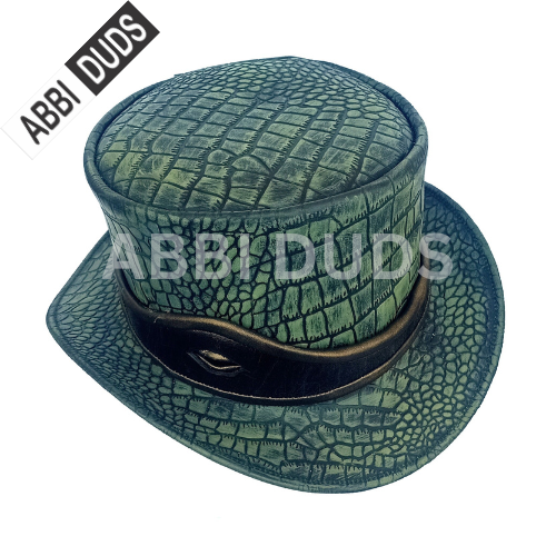 Steampunk Leather Top Hat Green & Black, El Dorado Hat With Eye Band ...