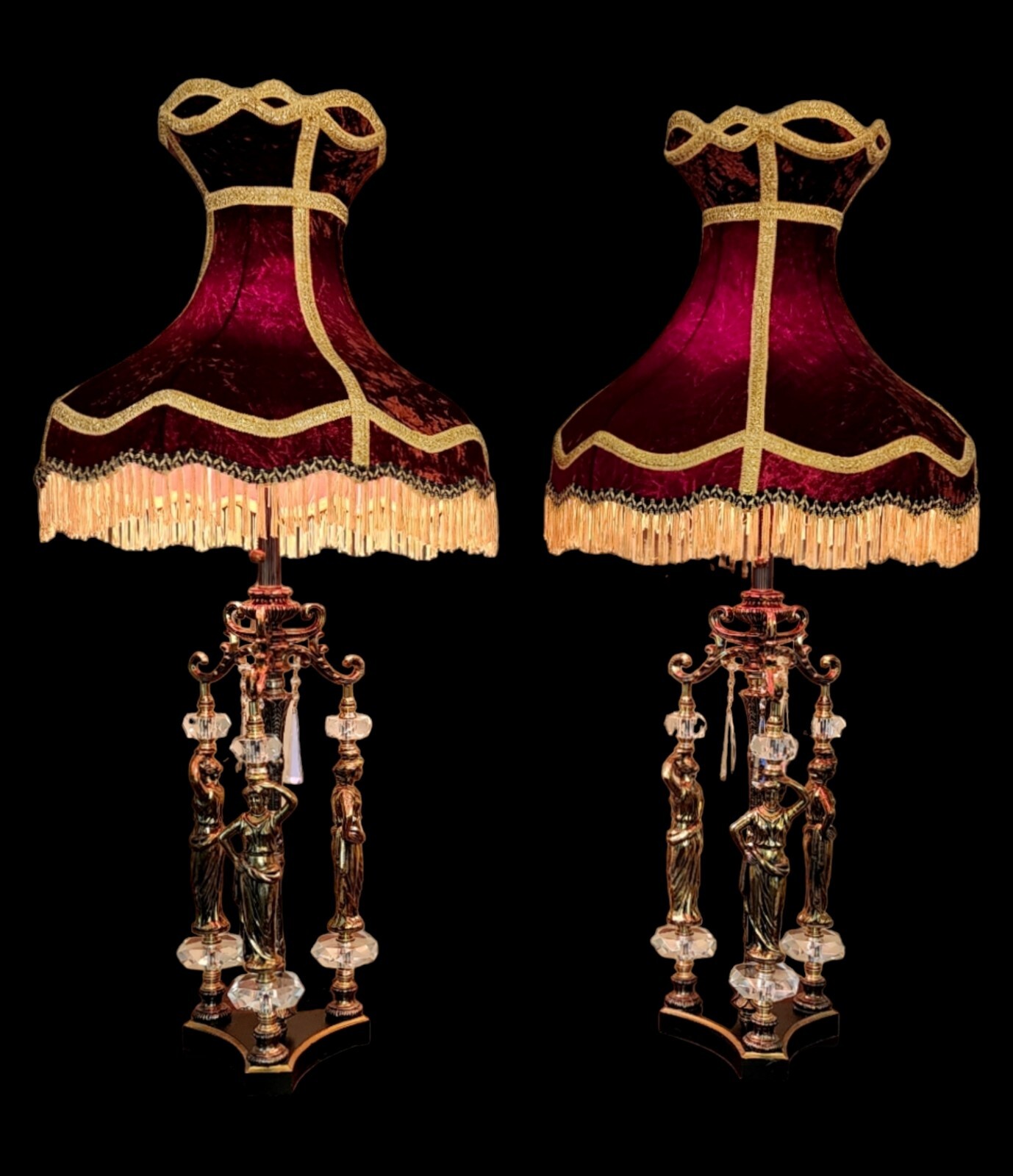 VTG MCM ART DECO BRASS STYLE & CRYSTAL 3 GRACES FIGURAL GREEK GODDESS ...